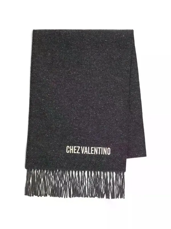 Valentino Garavani Wool Scarf With Vlogo Embroidery - Grey