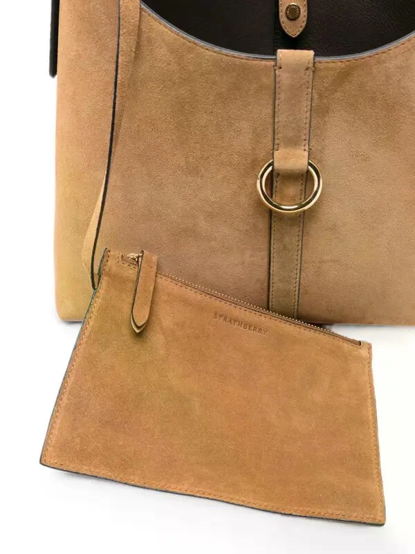 Strathberry Suede Shoulder Bag With Bar Detail - Brown