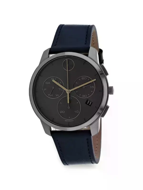 Movado Chronograph Watch With Dial And Leather Strap - Grey