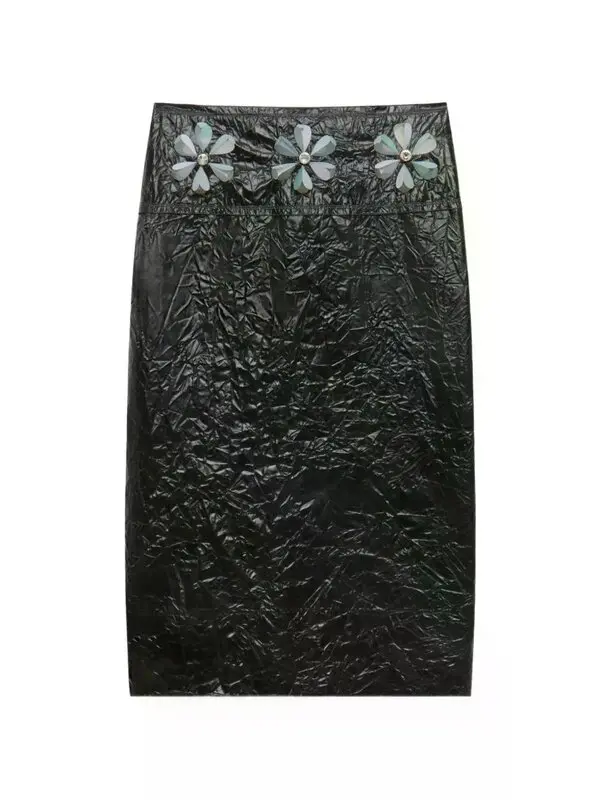 Marni Crinkled Midi-skirt With Daisy Details - Black