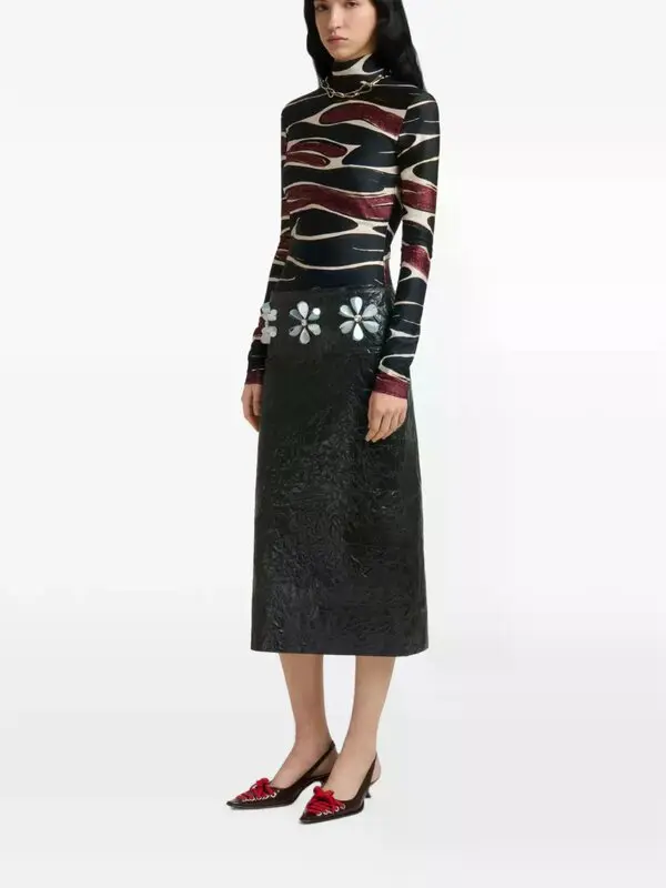 Marni Crinkled Midi Skirt With Embellished Daisies