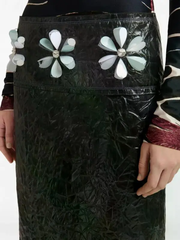 Marni Crinkled Midi Skirt With Embellished Daisies