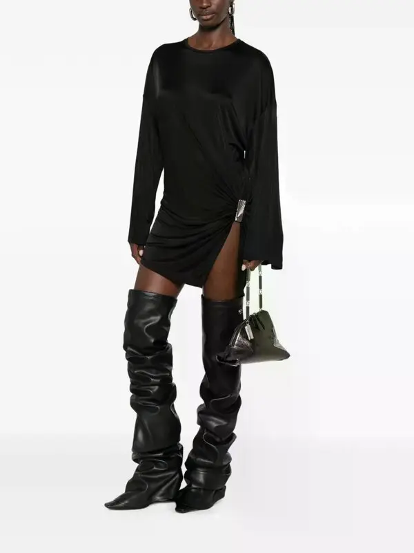 Attico Draped Detail Long Sleeve Mini Dress - Black