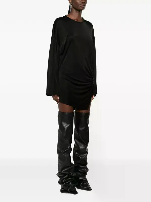 Attico Draped Detail Long Sleeve Mini Dress - Black