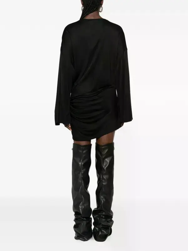 Attico Draped Detail Long Sleeve Mini Dress - Black