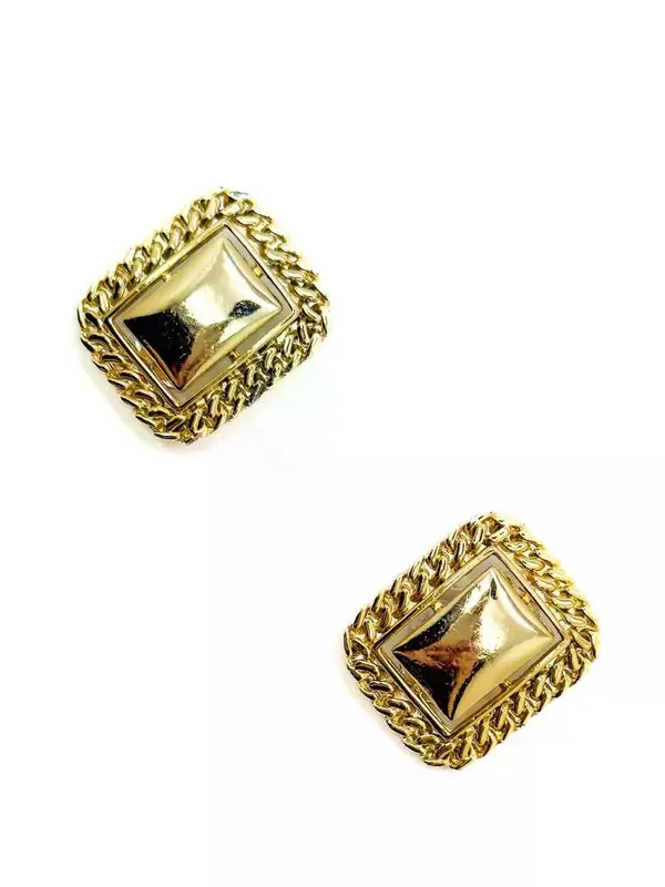 JENNIFER GIBSON JEWELLERY 1980s Rectangular-motif -tone Chain Link Clip-on Earrings - Gold