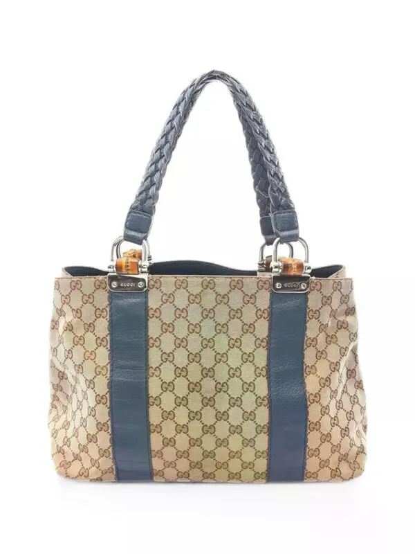 Gucci 2000s Bamboo Gg Canvas Tote Bag