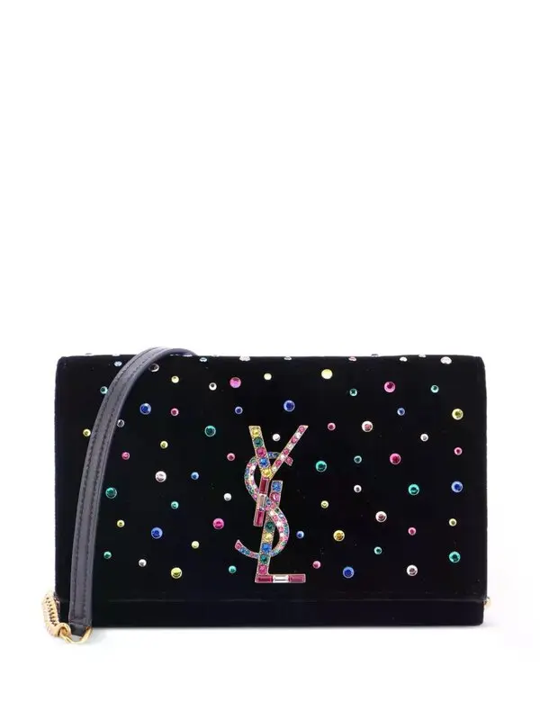 Saint Laurent Embellished Velvet Crossbody Bag - Black