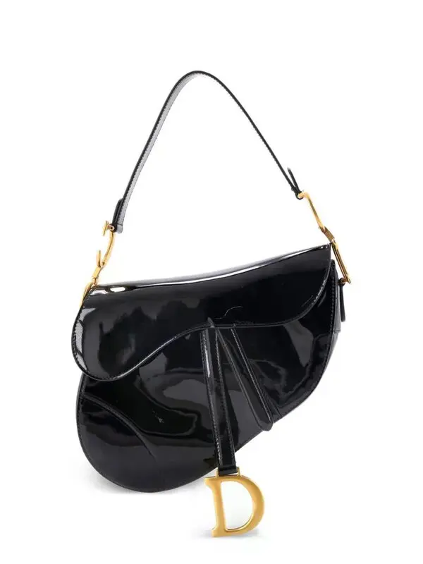 Dior Saddle Bag Patent Medium Shoulder Bag - Black