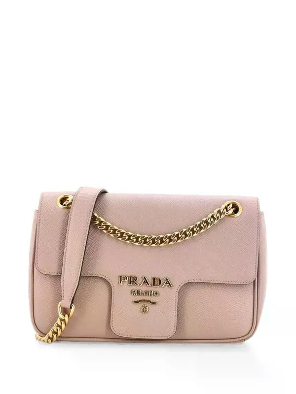 Prada Pattina Flap Shoulder Bag Saffiano Leather Small Crossbody Bag - Neutrals
