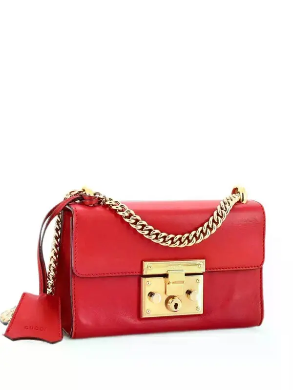 Gucci Padlock Shoulder Bag Leather Small Crossbody Bag - Red