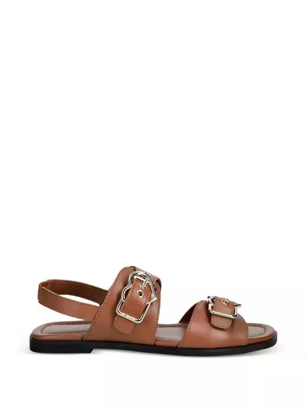 Moschino Heart-buckle Leather Sandals - Brown