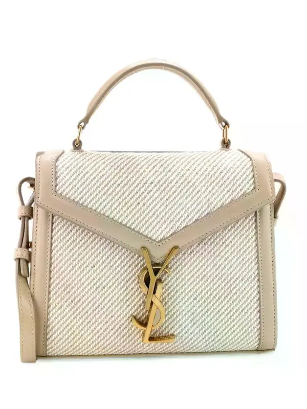 Saint Laurent Cassandra Top Handle Bag Canvas With Leather Mini Crossbody Bag - Neutrals