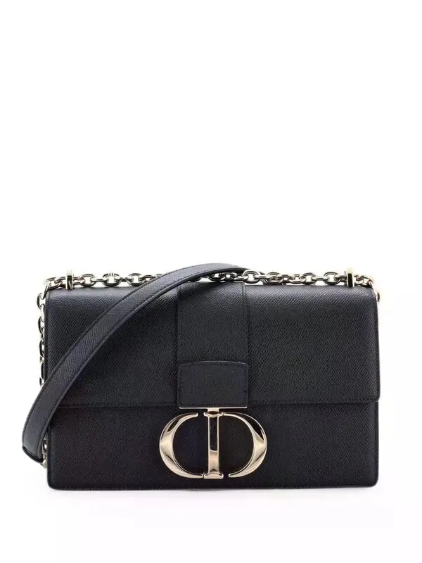 Dior 30 Montaigne Chain Flap Bag Leather East West Shoulder Bag - Black