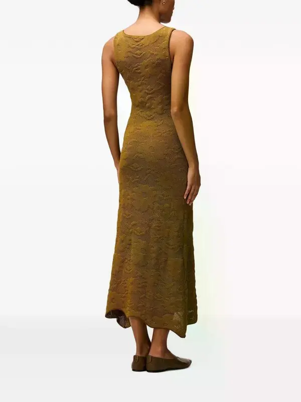RETORI Jacquard-knit V-neck Midi Dress With Net Detail
