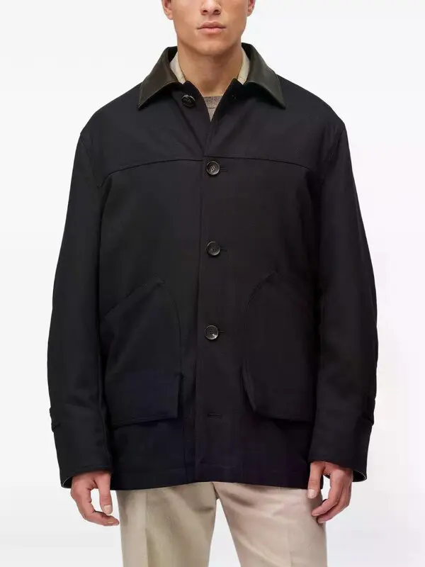 RETORI Leather-collar Field Jacket - Blue