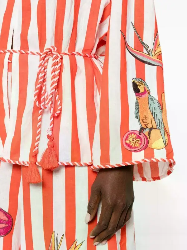 Farm Rio Embroidered Striped Top