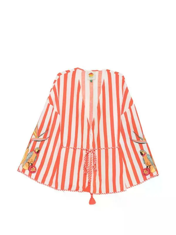 Farm Rio Embroidered Striped Top - Red
