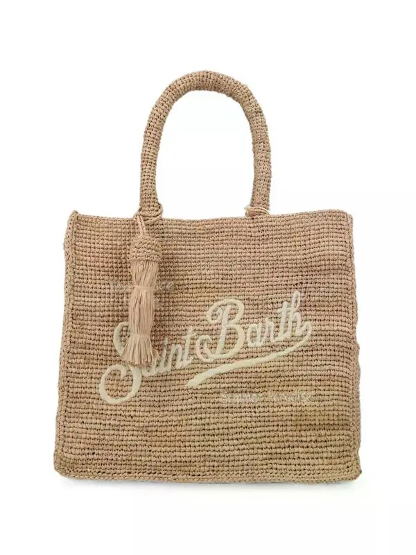 MC2 SAINT BARTH Raffia Woven Tote Bag With Tassel Detail - Neutrals