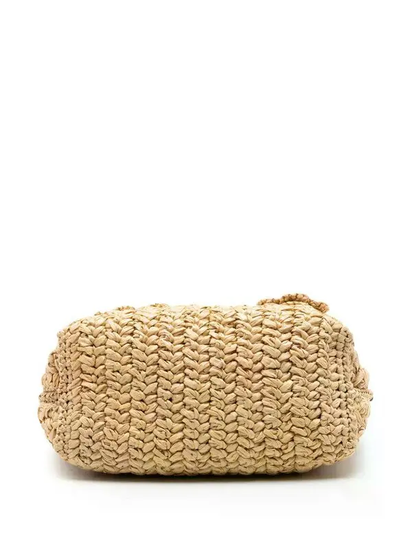 Miu Miu 2010-2026 Raffia Floral Applique Crystal Chain Satchel