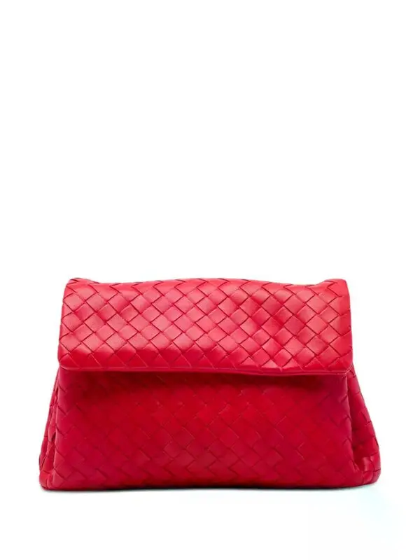 Bottega Veneta 2012-2026 Nappa Intrecciato Flap Clutch Bag - Red
