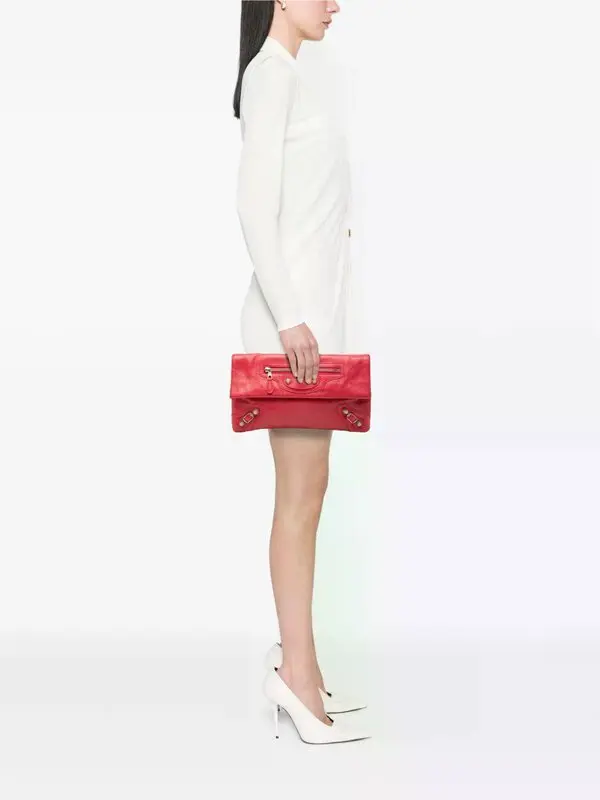 Balenciaga Lambskin Leather Motocross Giant 12 Envelope Clutch Bag - Red