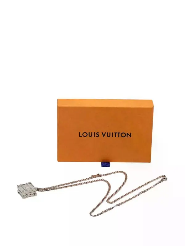 LOUIS VUITTON 2021 Brass Monogram Trunk Pendant Necklace Costume Necklace