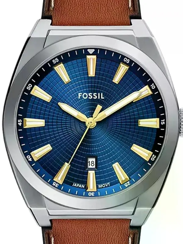 Fossil Stainless Steel And Leather Strap Watch - Blue