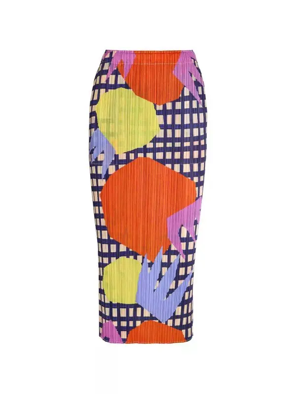 Issey Miyake Plissé-effect Check-print Skirt - Blue