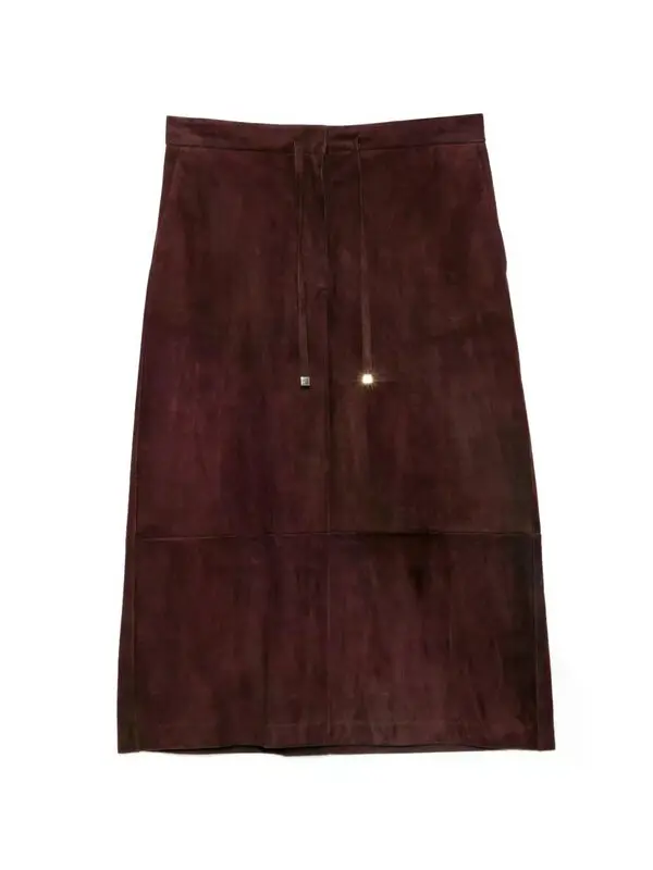 Max Mara Drawstring Suede Midi Skirt - Red