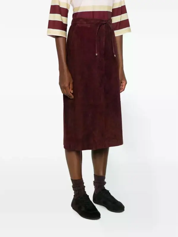 Max Mara Drawstring Suede Midi Skirt - Red