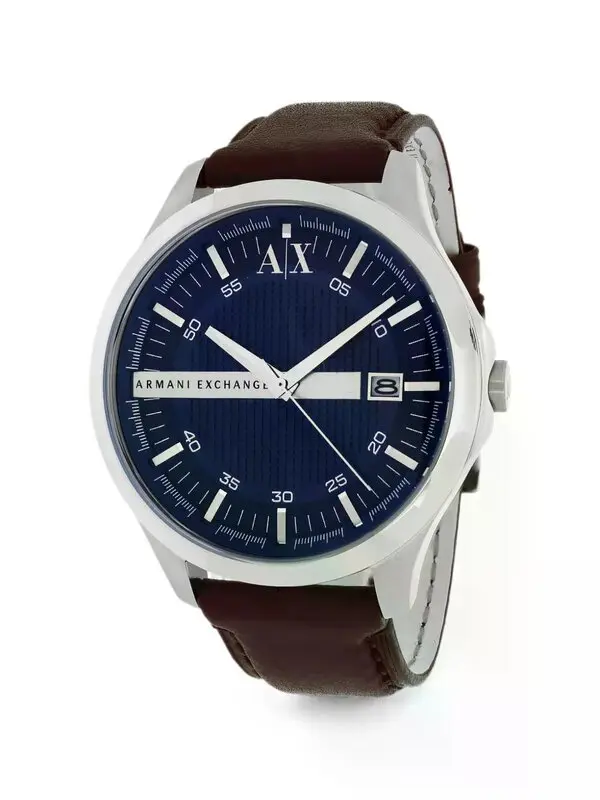 Armani Exchange 46mm Stainless Steel Chronograph Watch With Leather Strap - Blue