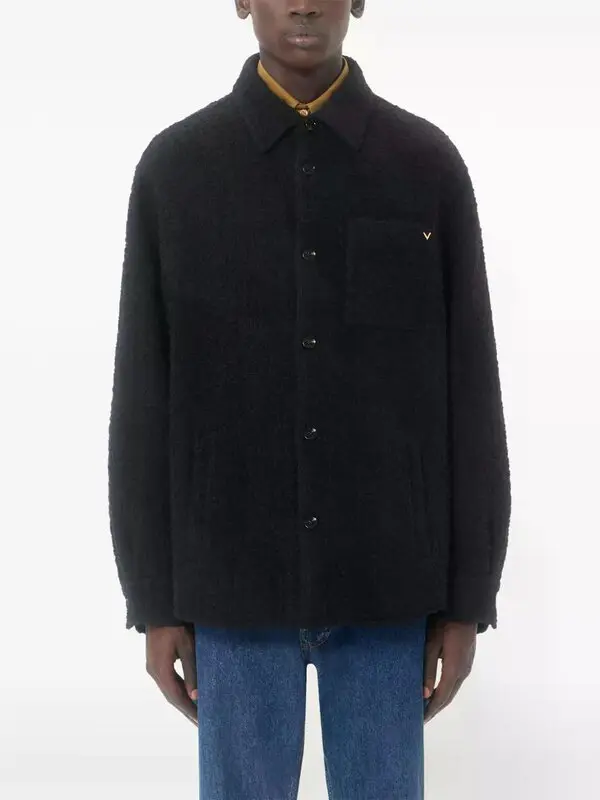 Valentino Garavani Cotton Tweed Shirt Jacket With Vgold - Black