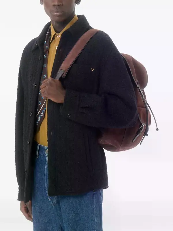 Valentino Garavani Cotton Tweed Shirt Jacket With Vgold - Black