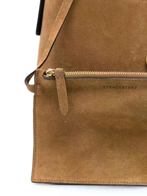 Strathberry Bar Detail Suede Shoulder Bag - Neutrals