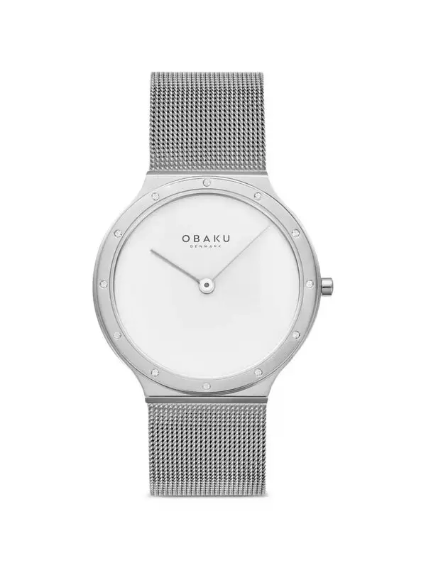 OBAKU Lille 32mm Watch With Crystal-embellished Bezel And Mesh Strap - White