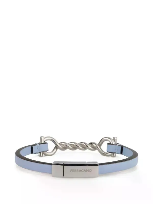 FERRAGAMO Gancini Twisted Leather Bracelet - Silver
