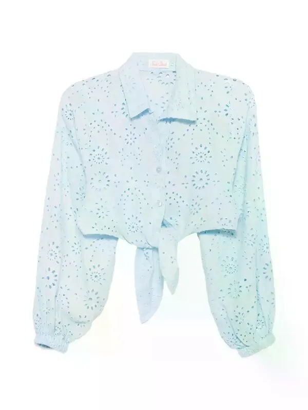 MC2 SAINT BARTH Broderie Anglaise Tie-front Blouse - Blue