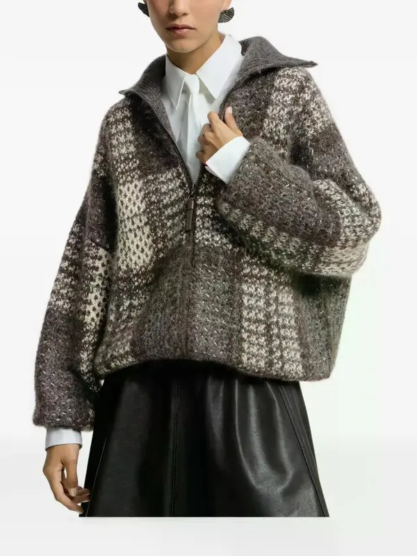 Brunello Cucinelli Tartan Double Knit Mohair, Virgin Wool, And Cashmere Jacket - Grey