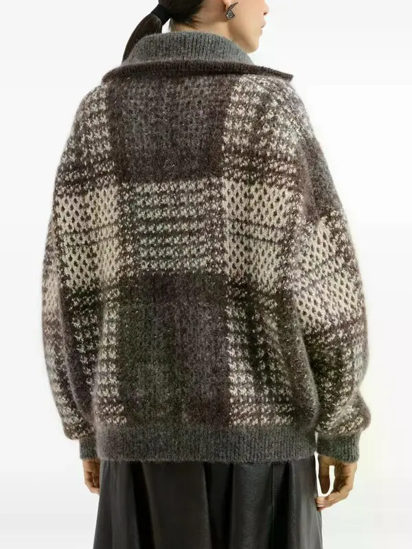 Brunello Cucinelli Tartan Double Knit Mohair, Virgin Wool, And Cashmere Jacket - Grey