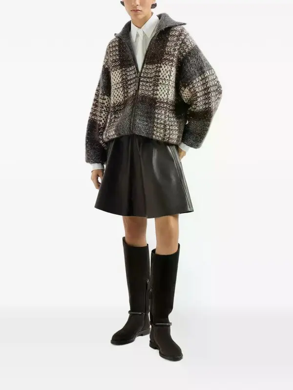 Brunello Cucinelli Tartan Double Knit Mohair, Virgin Wool, And Cashmere Jacket - Grey