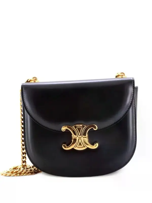 Celine Triomphe Besace Cléa Chain Flap Bag In Leather - Black