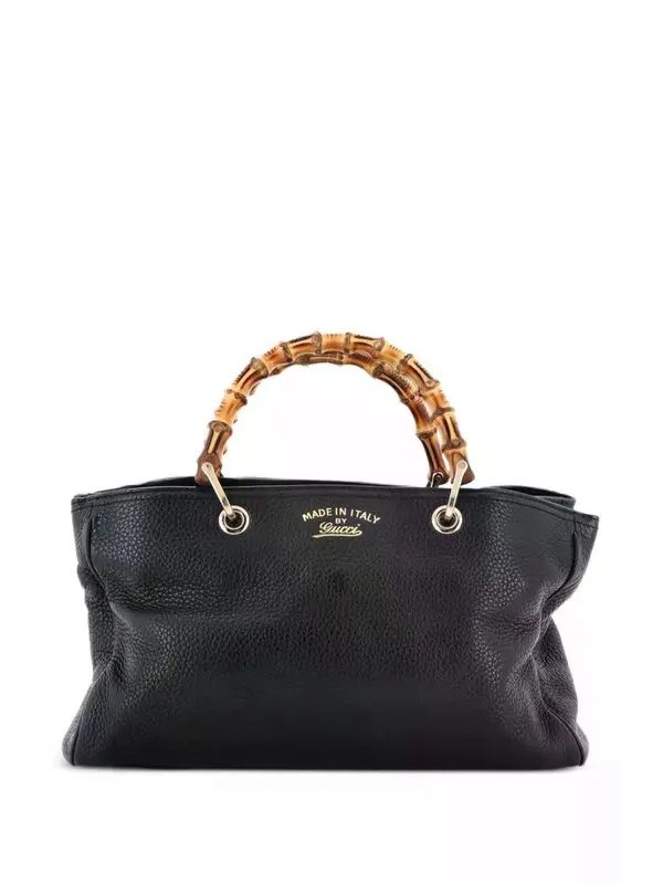 Gucci Bamboo Shopper Leather Medium Tote Bag - Black