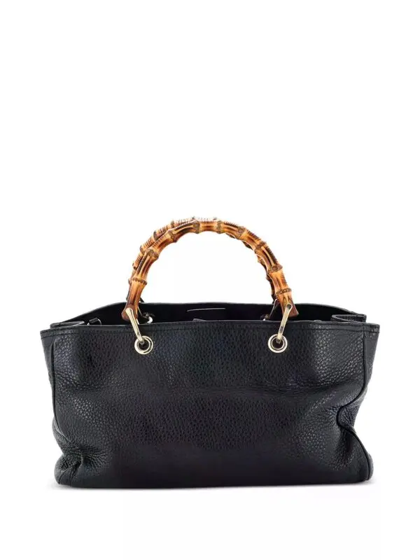 Gucci Bamboo Shopper Leather Medium Tote Bag - Black