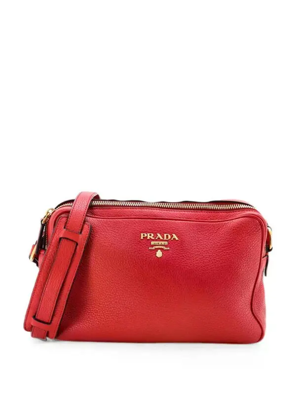 Prada Vitello Phenix Double Zip Camera Crossbody Bag - Red