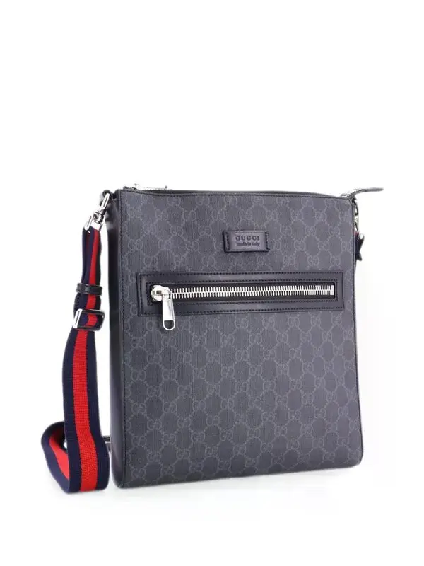 Gucci Web Strap Front Zip Messenger Bag Gg Coated Canvas Medium Crossbody Bag