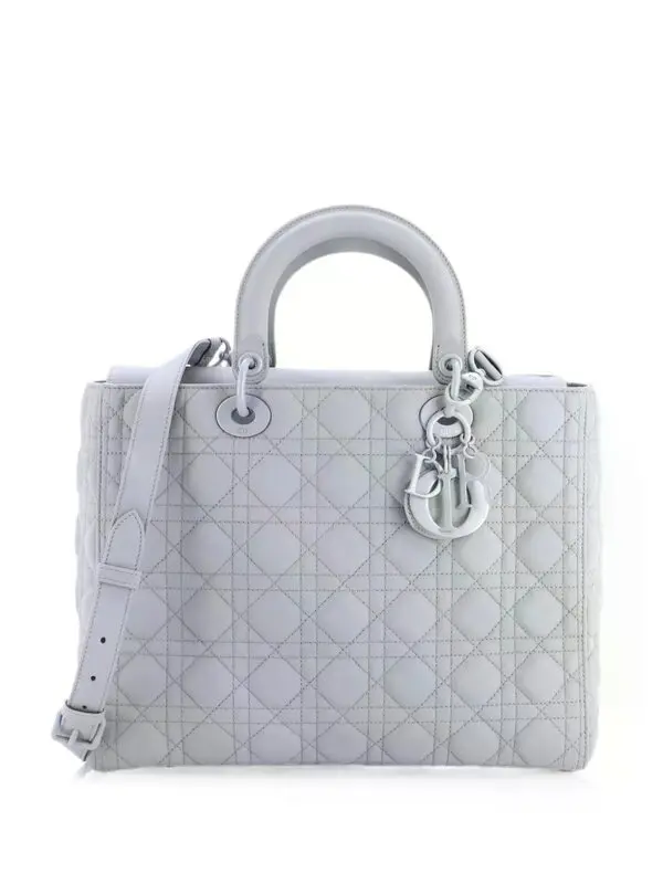 Dior Ultra Matte Lady Bag Cannage Quilt Calfskin Large Satchel - Grey