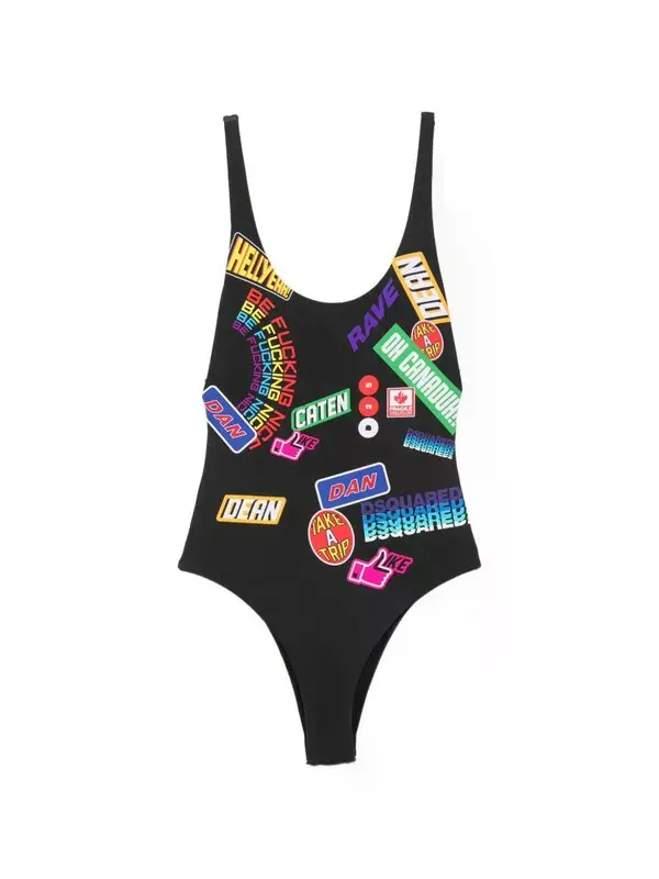 Dsquared2 Graphic Print One Piece Swimsuit - Black