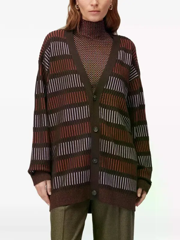 RETORI Windows Long Geometric-pattern V-neck Cardigan