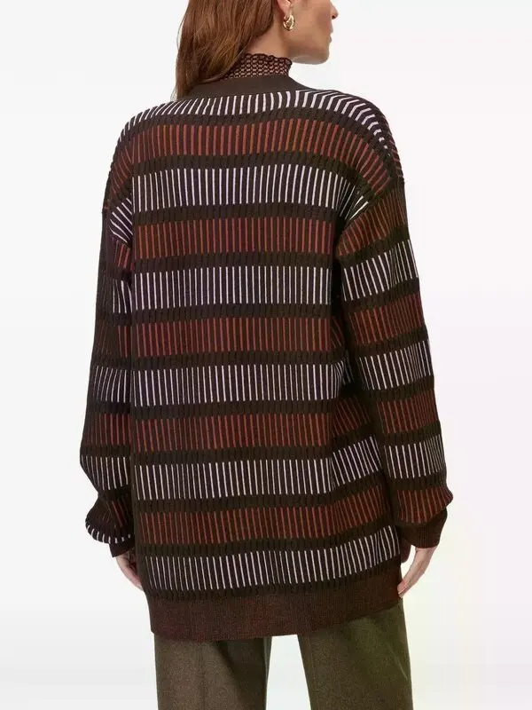 RETORI Windows Long Geometric-pattern V-neck Cardigan